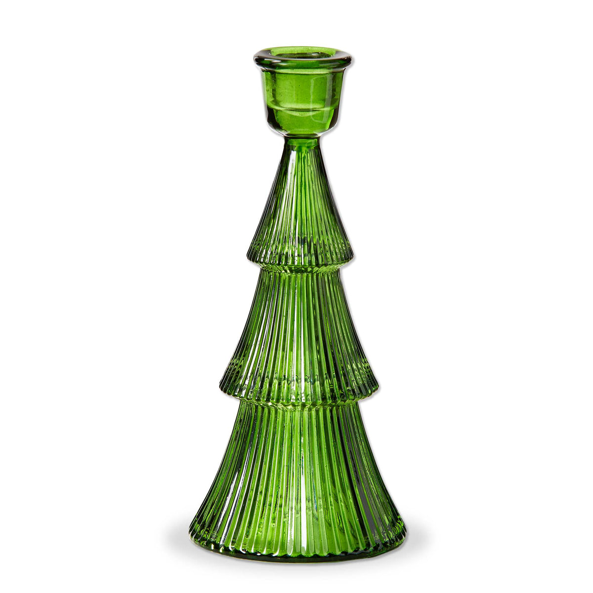 Glass Ribbed Tree Taper Holder Large Green – tag